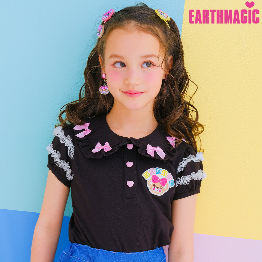 【楽天市場】【EARTHMAGIC正規取扱店】アースマジック 2025春 リボン襟付きTシャツ 女児 女の子 子供服 キッズ トップス 100cm 110cm 120cm 130cm ...