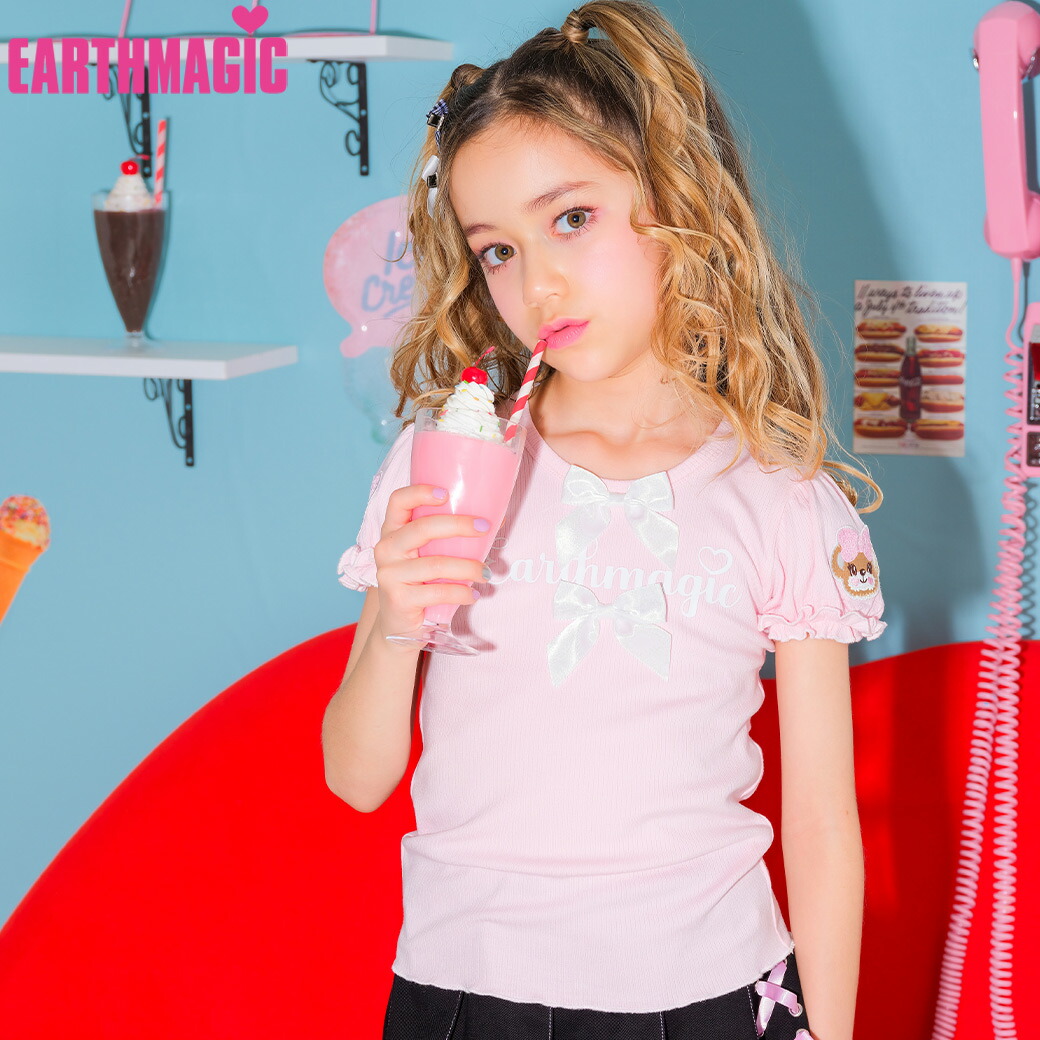 【楽天市場】【EARTHMAGIC正規取扱店】アースマジック 2025夏 フロントリボンテレコTシャツ 女児 女の子 子供服 キッズ トップス 100cm 110cm 120cm 130cm ...
