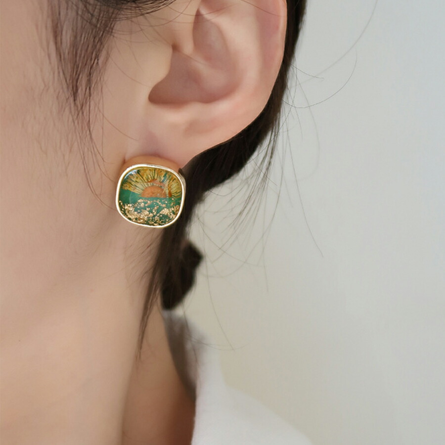 【楽天市場】プレスドフラワースクエアデザインピアス イヤリング 押し花 ゴールド レトロ 大人女子 レディース 送料無料 Mimi みみミミ ...