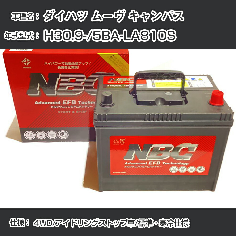 【楽天市場】≪ダイハツ ムーヴ キャンパス≫ H30.9-/5BA-LA810S 4WD/アイドリングストップ車/標準・寒冷仕様 適合参考 NBCプレミアム M-55(B20L)カーバッテリー ...