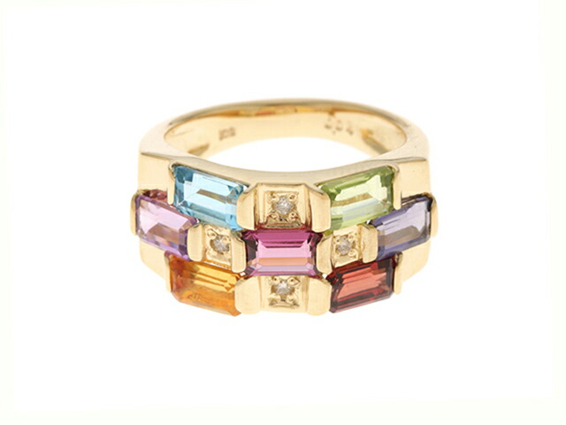 【楽天市場】JEWELRY ノンブランドジュエリー マルチカラー イエローゴールド K18 ダイヤモンド 0.04ct 約5.1g 6.5号 ...