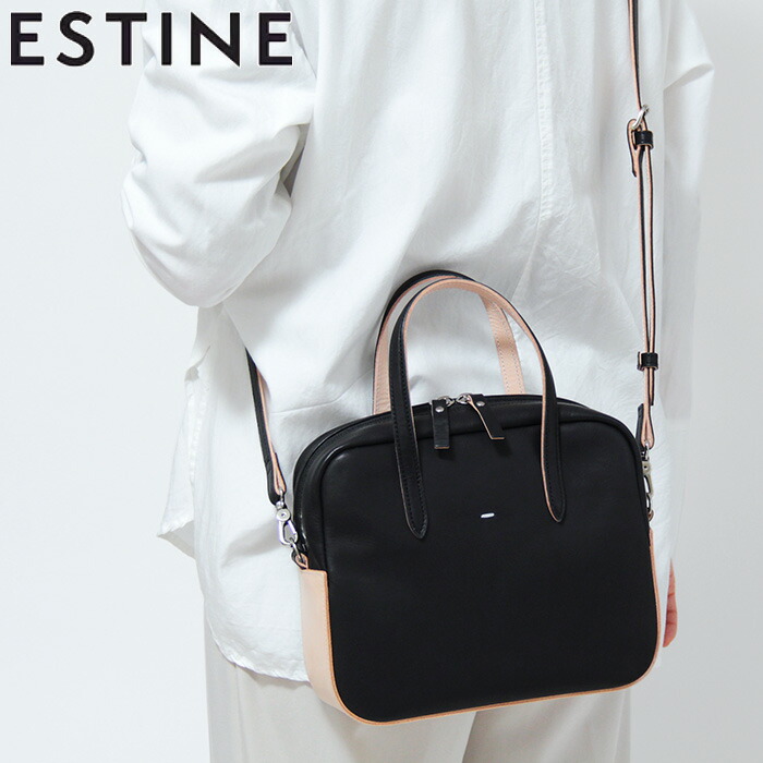 【楽天市場】エスティーヌ バッグ ESTINE トートバッグ ショルダーバッグ ハンド ロジカル 斜め掛け 肩掛け 2way 本革 ヌメ革 ブラック 黒 レディース 1076868：DANJO ...