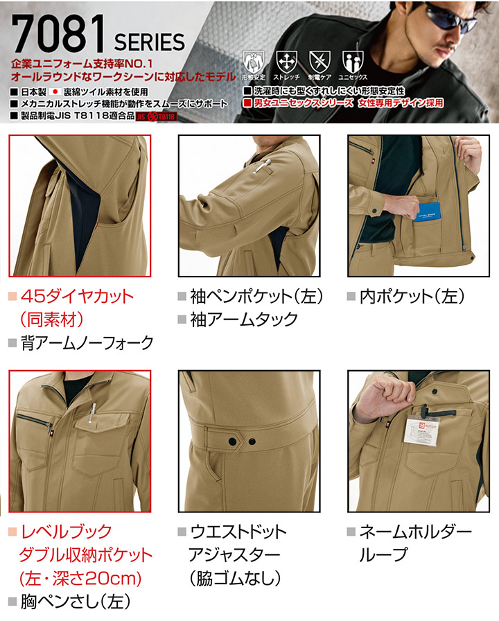 【楽天市場】バートル 長袖ジャケット 7081 男女兼用 メンズ レディース ストレッチ 制電 【秋冬】作業服 作業着 ブルゾン ジャンパー 7081シリーズ BURTLE【4L-5L】：だるま商店