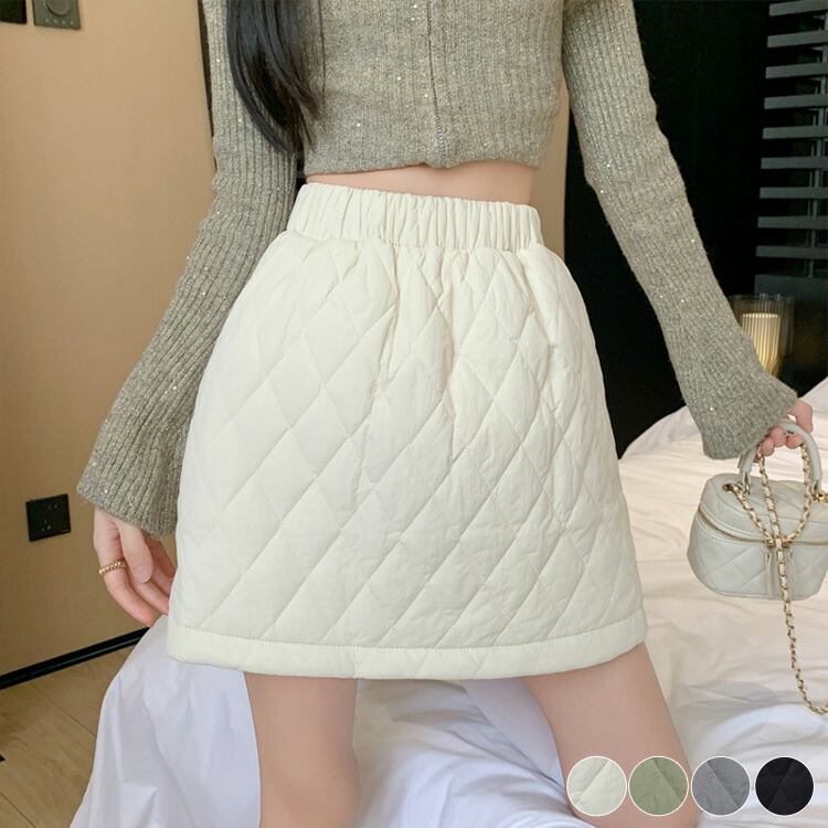 【楽天市場】ミニスカート レディース 中綿 韓国 キルティング Aライン 秋冬 秋 冬 ショート丈 スカート ダイヤ柄 かわいい おしゃれ ...