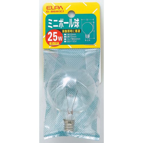 【楽天市場】ミニボール球25W G-86H(C) クリア ELPA E12 口金12 25w ミニボール球 ミニ ボール 電球 朝日電器 ELPA：DCMオンライン