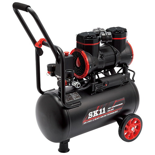 【楽天市場】オイルレス エアコンプレッサー静音タイプSW-102 SW-L20MPF-01 タンク容量:22L SK11 エアーツール エアー工具 コンプレッサ 小型 静音：DCMオンライン