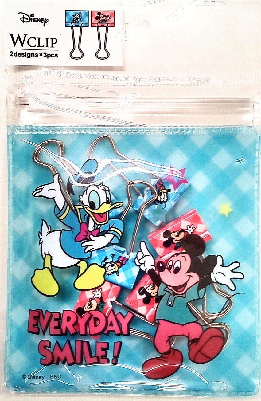 【楽天市場】【送料無料】ディズニー Disney ZIPバッグ付き ダブルクリップ 6個入 ミッキー ドナルド H85*W110mm ...