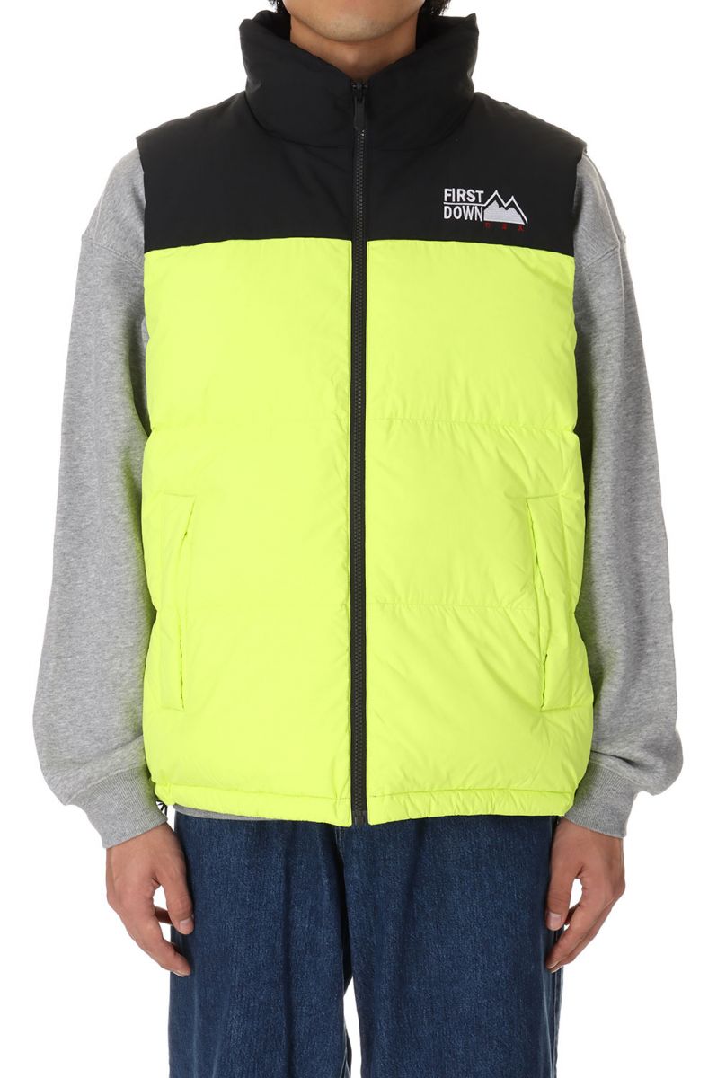 【楽天市場】【P20倍/20%OFF】BUBBLE DOWN VEST MICROFT? -YELLOW(F542002) [BP] First Down -Men-(ファースト・ダウン ...