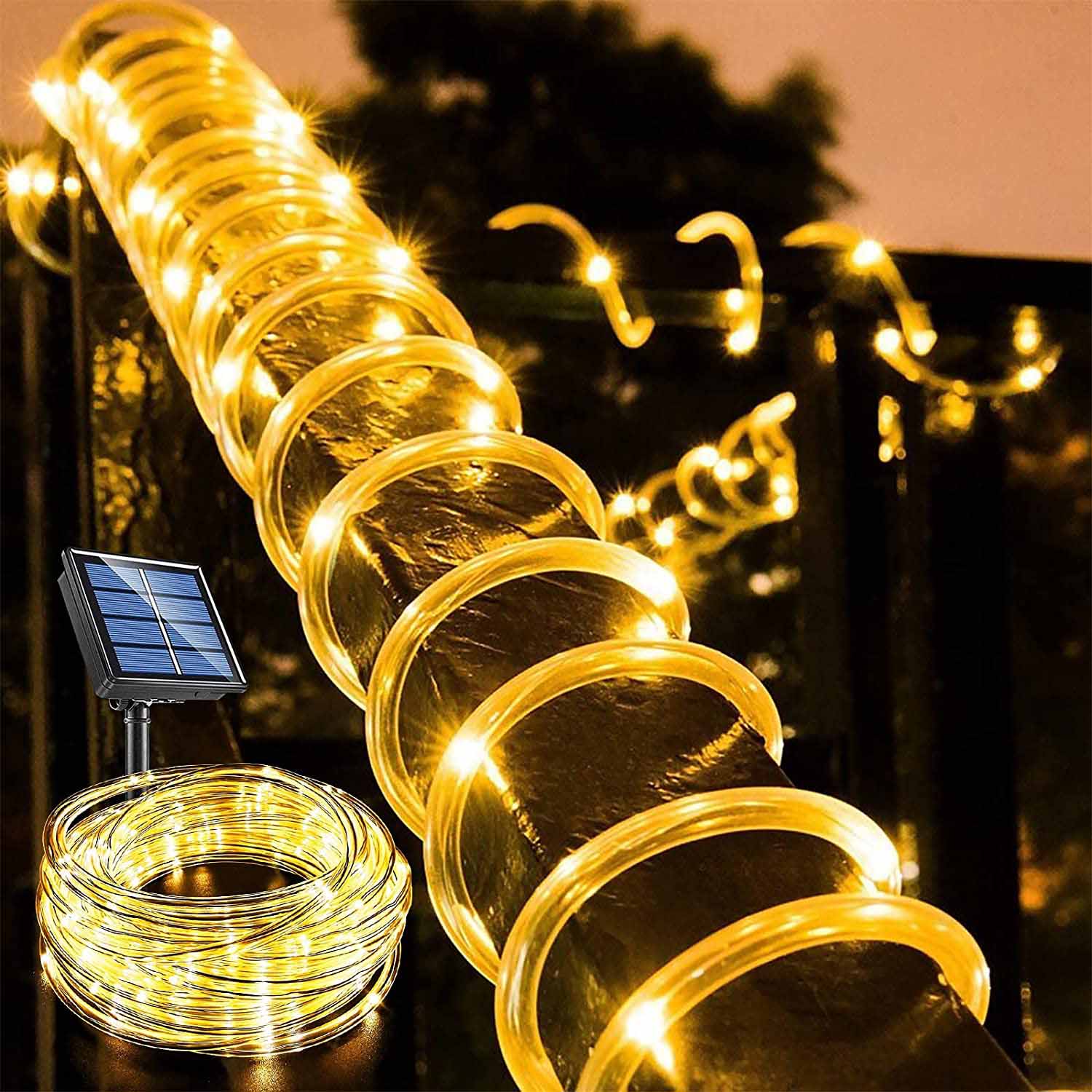 【楽天市場】イルミネーションライト ソーラー式 屋外 防水 リモコン付き ライト 100灯 10m 8点灯パターン LEDチューブライト LED ロープライト 自動点灯 消灯 ツリー 飾り ...