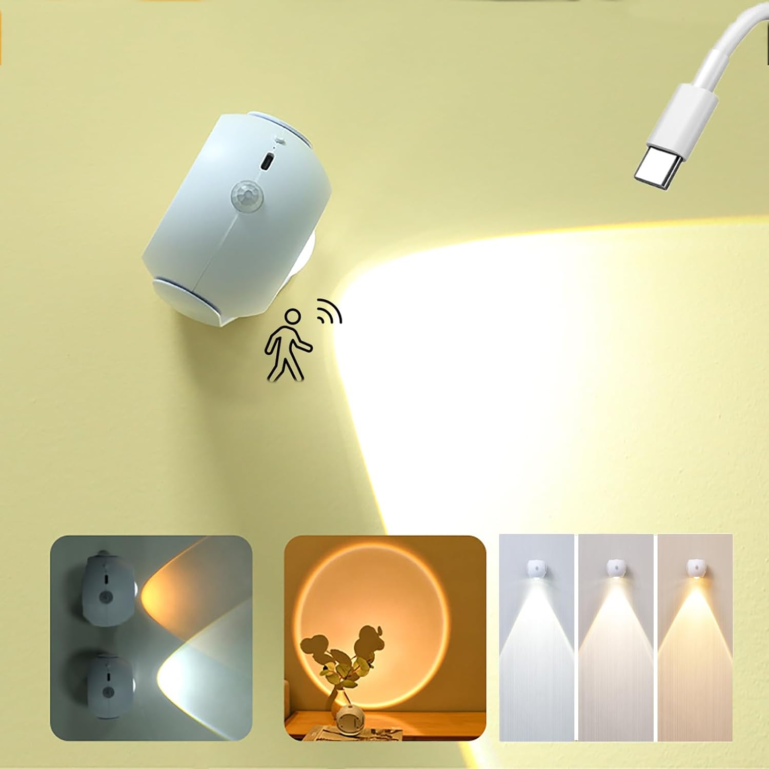 【楽天市場】LEDセンサーライト 人感センサーライト 3色調整可能 夕日投影ランプ Type-C USB充電&電池式 無段階調光 落日灯 磁石による吸着 キャビネットライトキッチン用 屋内 ...