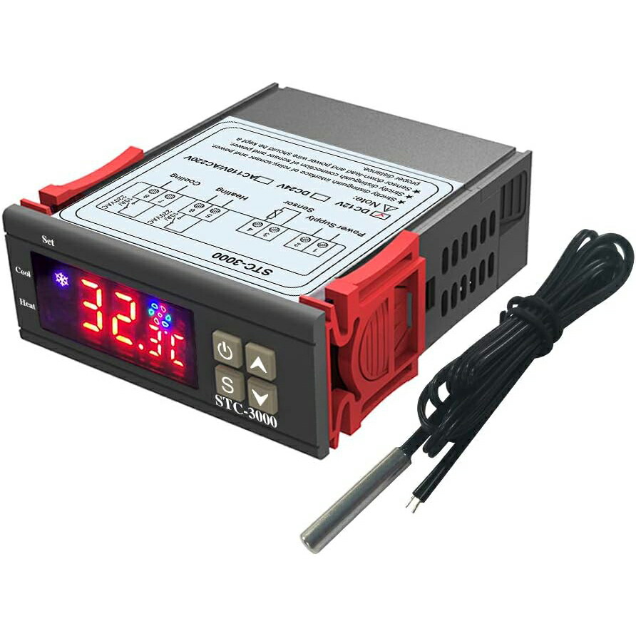 【楽天市場】【マラソン限定 クーポン発行中】STC-3000 LCD デジタル温度コントローラーDC 12V電子温度計インテリジェント-50℃～99℃ 加熱冷却 防水NTC温度センサープローブ ...