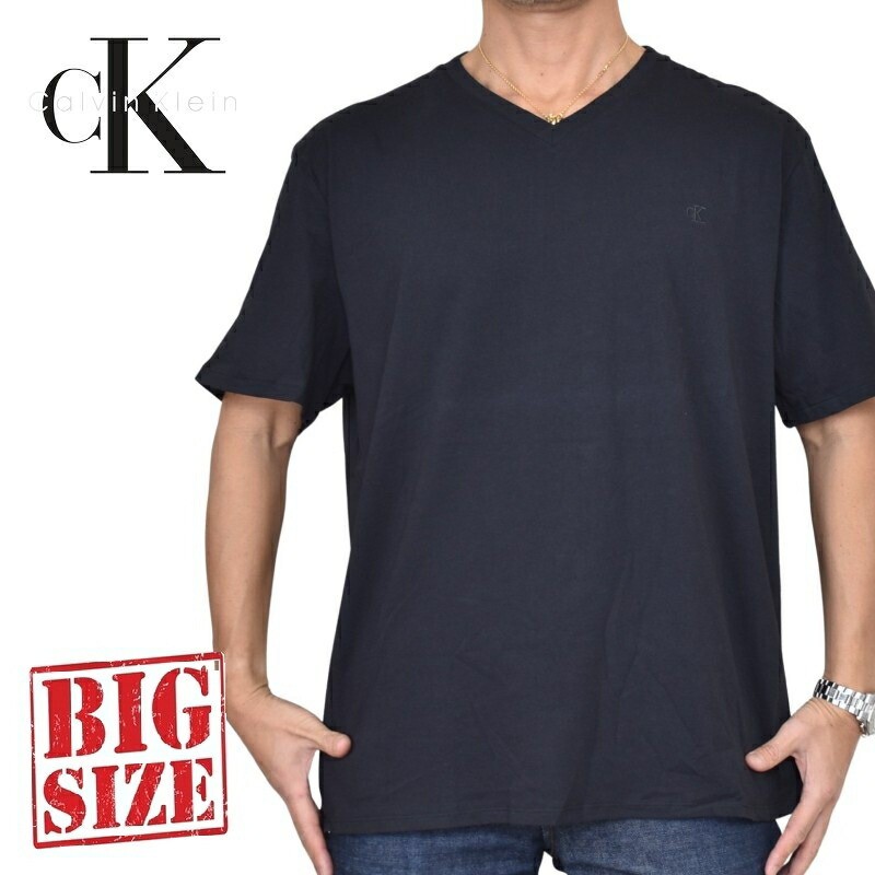 【楽天市場】大きいサイズ メンズ Calvin Klein カルバンクライン Vネック 半袖Tシャツ ワンポイント刺繍 黒 ブラック XXL：BigSize DEF 大きいサイズメンズ