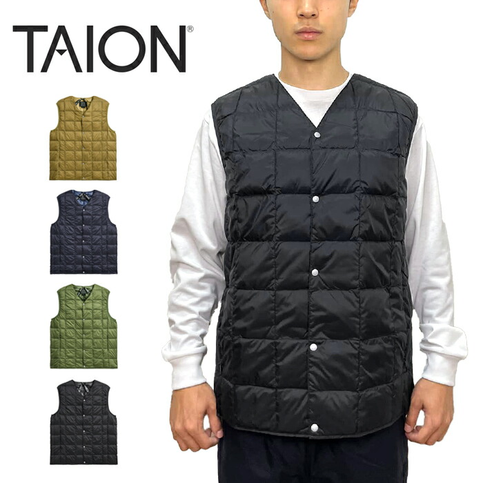 【楽天市場】TAION タイオン TAION-001 BASIC V NECK BUTTON INNER DOWN VEST ベーシック V ...