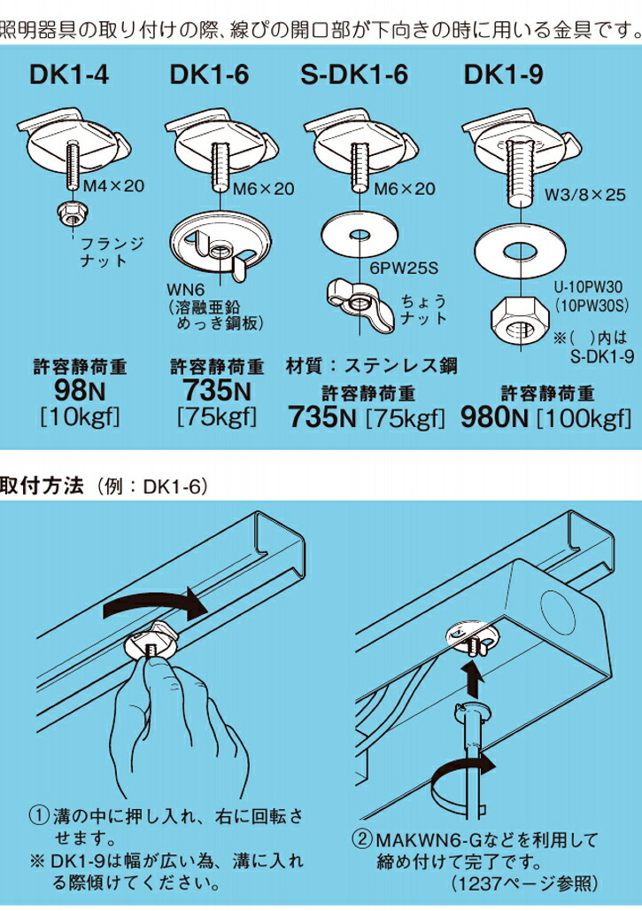 【楽天市場】ネグロス電工 S-DK1-6 レースウェイ開口下向き用器具取付金具 許容静荷重735N(75kgf) ステンレス鋼：電材BlueWood
