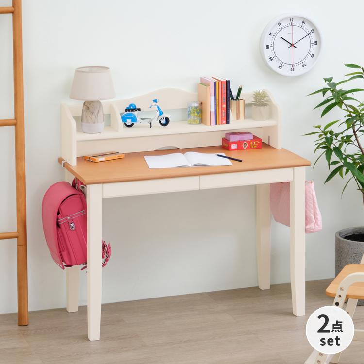 【楽天市場】【2/5限定 P10倍！】[当店限定レビュー特典] 学習デスクセット 2点セット デスク 上棚 学習机 収納 机上 卓上 ブックラック ブックスタンド 木製 シンプル ホワイト ...