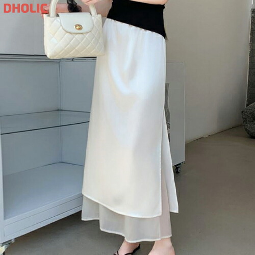 【楽天市場】sk レディース 韓国ファッション ボトムス ロングスカート レイヤード風 スリット 楽ちん プチプラ シンプル シック ガーリー ...