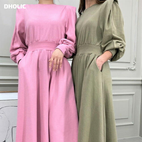 【楽天市場】[IPUMU] ops レディース 韓国ファッション ロングワンピース ラウンドネック ウエストゴム 綿混 ポケット 楽ちん ...