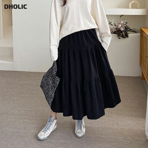 【楽天市場】[BADA] sk レディース 韓国ファッション ボトムス ロングスカート ウエストゴム 綿 コットン 楽ちん ラフ プチプラ ...