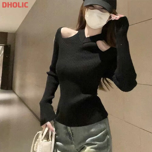 【楽天市場】[0121NEW] kn レディース 韓国ファッション トップス ニット 長袖 カットホルター Vネック リブ 鎖骨 スリム フェミニン セクシー デート 春 秋 冬 ipum ...