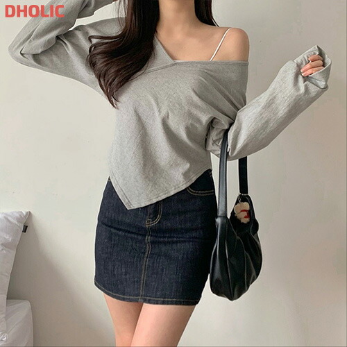 【楽天市場】tops レディース 韓国ファッション トップス スウェット 長袖 オフショルダー Vネック クロップド 伸びる 無地 綿 ...