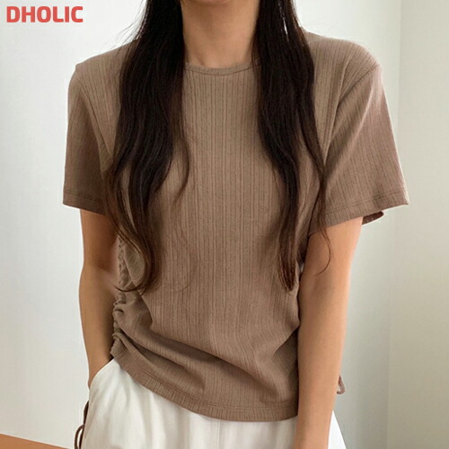 【楽天市場】tops レディース 韓国ファッション トップス カットソー 半袖 ラウンド クロップド リブ 綿 コットン シンプル カジュアル 着回し 夏 bada D16607：DHOLIC