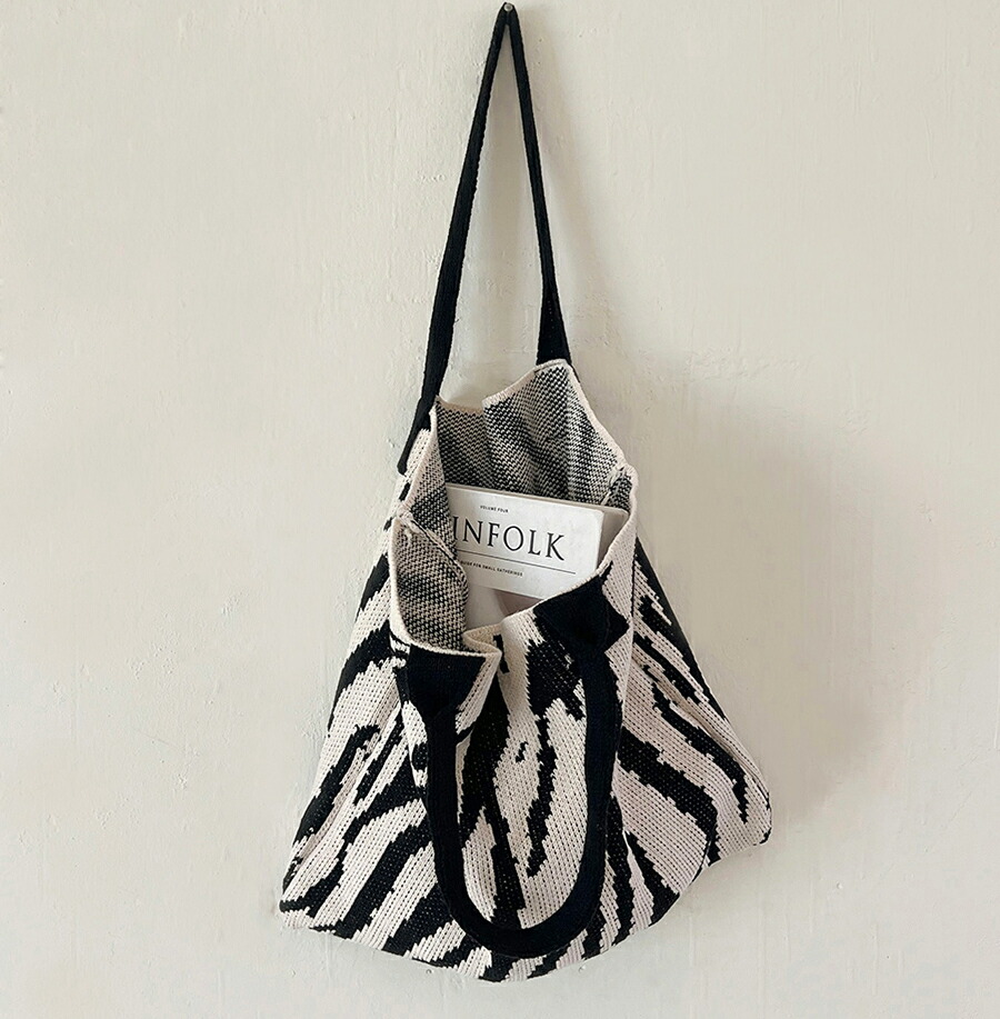 【楽天市場】ゼブラ柄ニットトートバッグ・p438736 レディース 【bag】鞄 かばん バッグ トート 大容量 柄 模様 ゼブラ アニマル ...