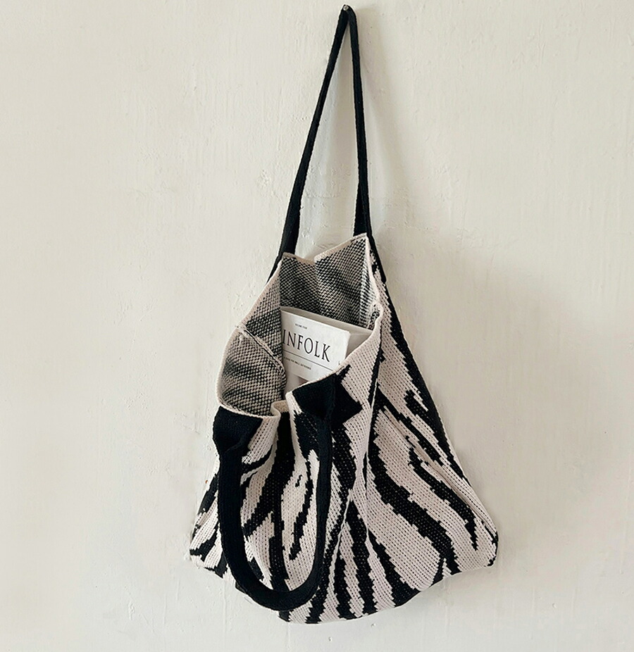【楽天市場】ゼブラ柄ニットトートバッグ・p438736 レディース 【bag】鞄 かばん バッグ トート 大容量 柄 模様 ゼブラ アニマル ...