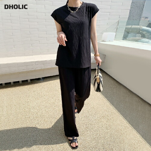 【楽天市場】≪人気再入荷≫リブフレンチスリーブTシャツ&ワイドパンツSET・全3色・b00818 レディース 【pt】セットアップ 単色 プリーツ 半袖 フレンチスリーブ リブ ワイド ...