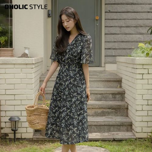 【楽天市場】レーディス 韓国ファッション dholic 夏 summer なつ ss シフォンスリーブフラワーAラインラップワンピース・p678460 ワンピース ロングワンピース ...