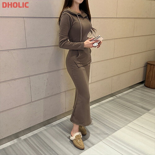 【楽天市場】レディース 韓国ファッション ロングワンピース エコファー 裏地 マーメイド パーカー 厚手 ベーシック スリム タイト フェミニン セクシー 春 秋 冬 SSSOON：DHOLIC