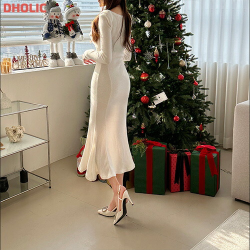 【楽天市場】レディース 韓国ファッション ロングワンピース 起毛 ツイスト マーメイド 肩パッド 鎖骨 スリム タイト フェミニン セクシー春 秋 冬 SSSOON：DHOLIC