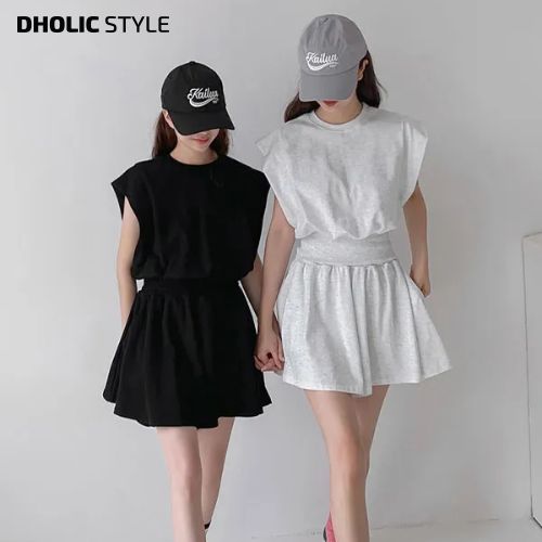 【楽天市場】レーディス 韓国ファッション dholic 夏 summer なつ ss ショートスリーブスウェット&フレアショートパンツSET・p680196 セットアップ パンツセット 綿60 ...