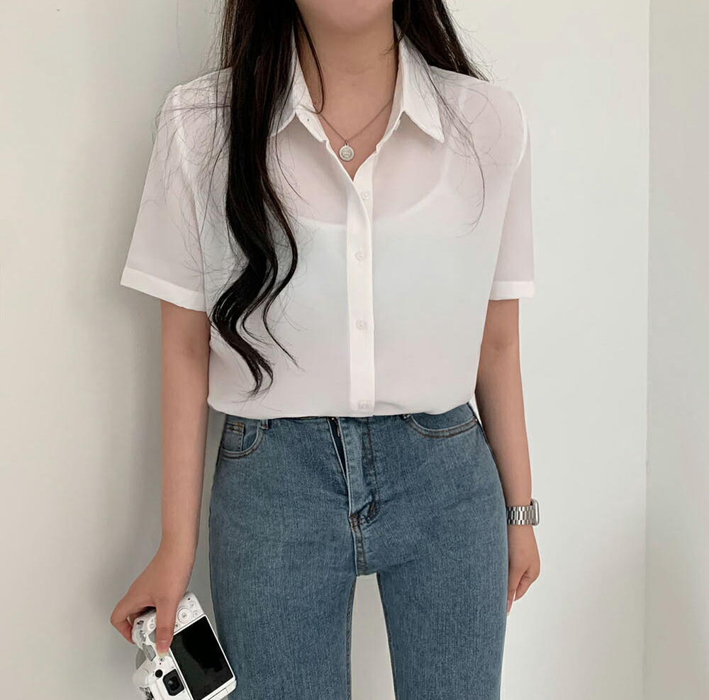 【楽天市場】半袖シャツブラウス・p269144 レディース 【bl】シャツ ブラウス トップス 半袖 ボタン 襟 鎖骨 デコルテ見せ 単色 無地 シンプル ベーシック 春 夏 カジュアル ...