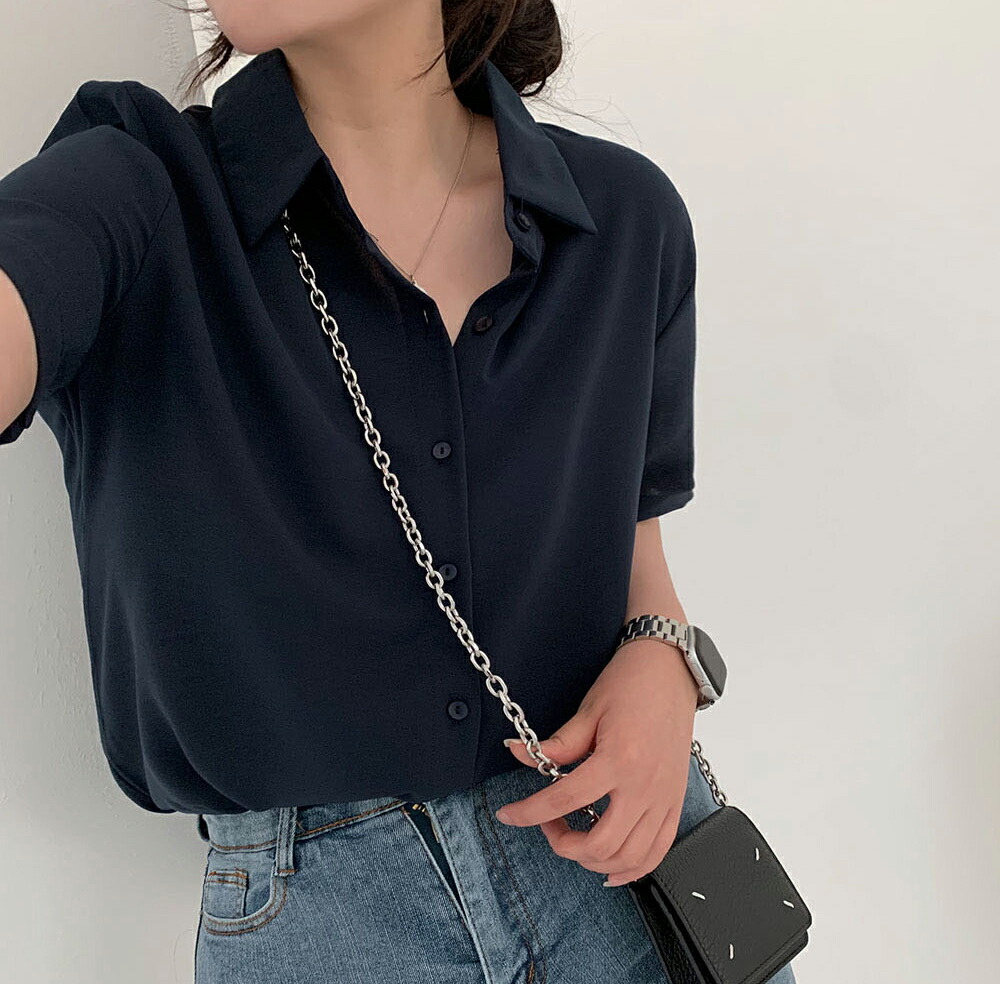 【楽天市場】半袖シャツブラウス・p269144 レディース 【bl】シャツ ブラウス トップス 半袖 ボタン 襟 鎖骨 デコルテ見せ 単色 無地 シンプル ベーシック 春 夏 カジュアル ...