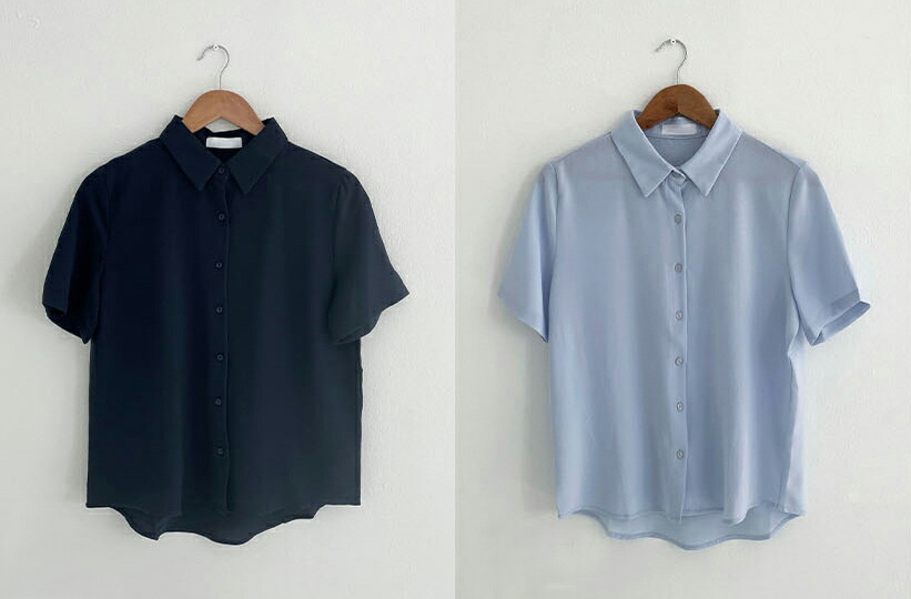 【楽天市場】半袖シャツブラウス・p269144 レディース 【bl】シャツ ブラウス トップス 半袖 ボタン 襟 鎖骨 デコルテ見せ 単色 無地 シンプル ベーシック 春 夏 カジュアル ...