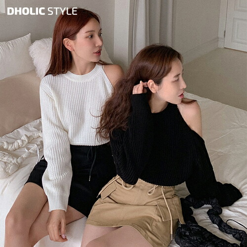 【楽天市場】アシメショルダースリットクロップドニット・p577300 レディース 【tops】トップス ニット アシンメトリー 長袖 スリット クロップド丈 お出かけ 着回し シンプル ...