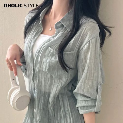 【楽天市場】レーディス 韓国ファッション dholic 夏 summer なつ ss 2TYPEシアーサマーシャツ・p678563 ブラウス シャツ ポリエステル65% 綿35% UV対策 ...