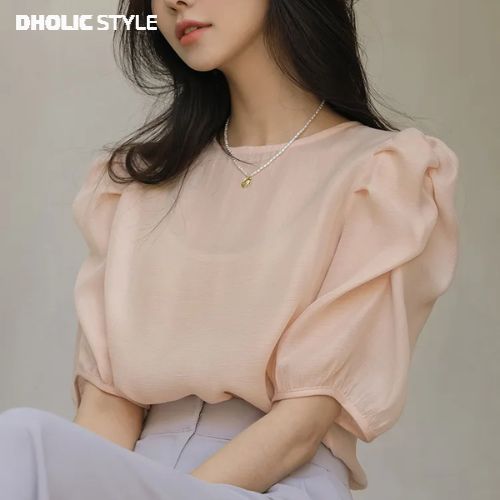 【楽天市場】レーディス 韓国ファッション dholic 夏 summer なつ ss テンセル混パフハーフスリーブシースルーブラウス・p658229 ブラウス 半袖ブラウス シフォンブラウス ...