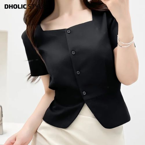 【楽天市場】レーディス 韓国ファッション dholic 夏 summer なつ ss スクエアネックバックリボン半袖ブラウス・p679602 ブラウス 半袖ブラウス ポリエステル100% ...