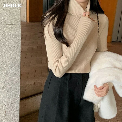 【楽天市場】kn レディース 韓国ファッション トップス ニット 長袖 クロップド ショート丈 タートルネック ハイネック 伸びる 単色 ...