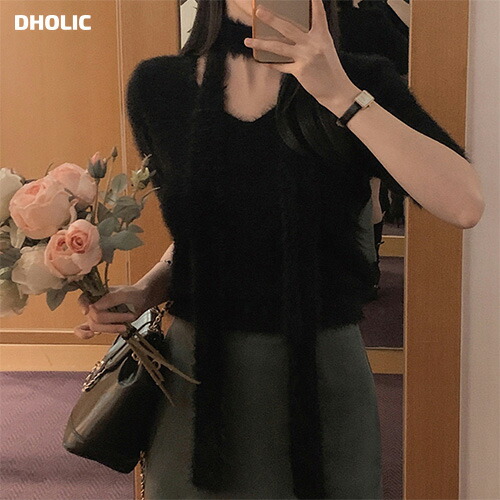 【楽天市場】[1125NEW] kn レディース 韓国ファッション トップス ニット 半袖 ラウンドネック 鎖骨 クロップド 伸びる スリム マフラーセット 無地 セクシー フェミニン ...