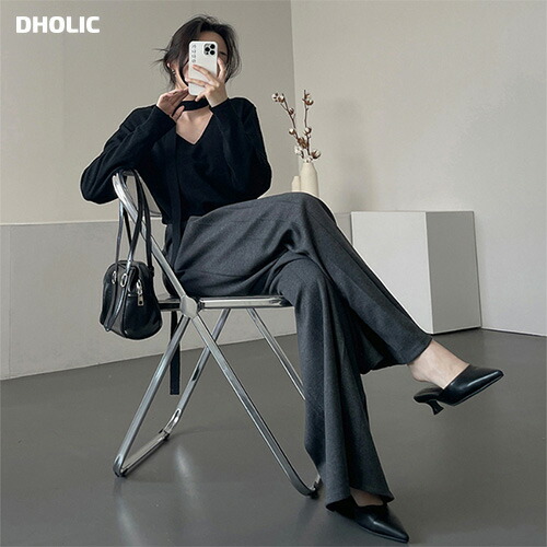 【楽天市場】kn レディース 韓国ファッション トップス ニット 長袖 Vネック クロップド ボウタイセット 伸びる シンプル フェミニン ...