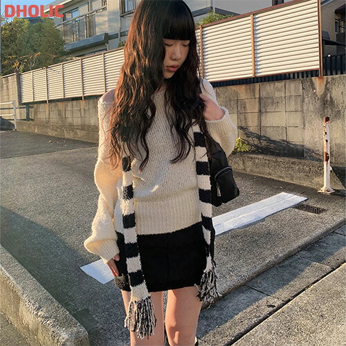 【楽天市場】[1218NEW] kn レディース 韓国ファッション トップス ニット 長袖 ワンショルダー ボートネック クロップド 伸びる シンプル セクシー フェミニン カジュアル 秋 冬 ...