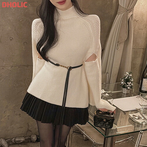 【楽天市場】kn レディース 韓国ファッション トップス ニット ケープニット ハーフネック ベルトセット アームウォーマーセット シック フェミニン カジュアル 秋 冬 SSHIGH：DHOLIC