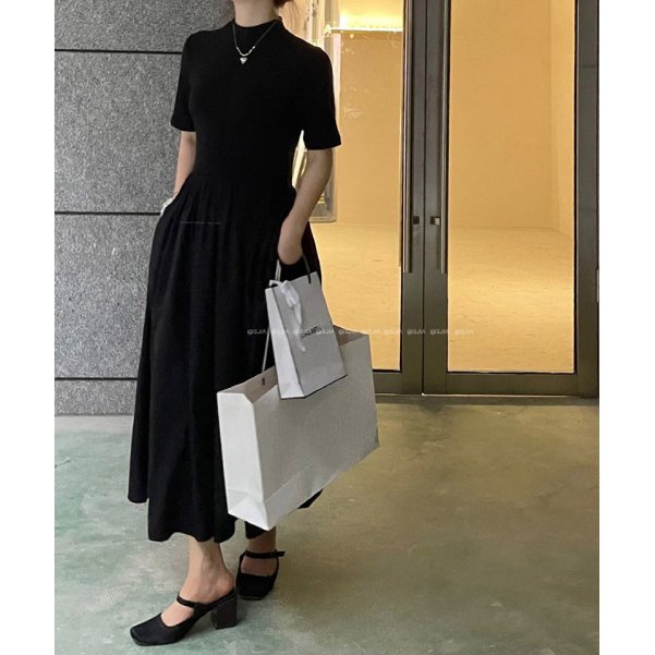 【楽天市場】ハイネック 起毛 カットソー 切替 ハースリーブ マキシ フレア ワンピース：DIRA