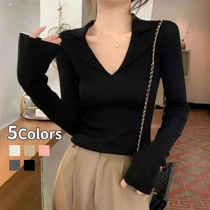 【楽天市場】ニットセーター レディース 春 秋 冬 長袖 襟付き もこもこ ふわふわ おしゃれ キレイめ Vネック スッキリ ゆったり ...