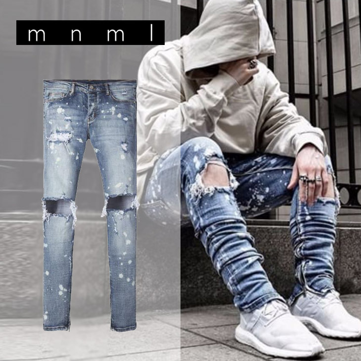 【楽天市場】ミニマル（mnml） M1 ストレッチ デニム ダメージ 裾ジップ スキニー 250707：セレクトショップ Door