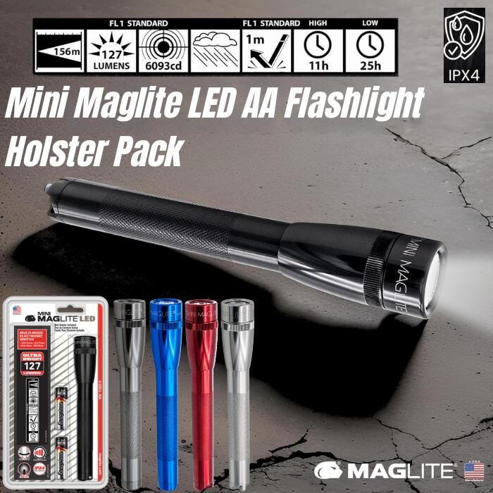 【楽天市場】MAGLITE マグライト ミニ LED ホルスター付き フラッシュライト 懐中電灯 Mini Maglite LED 2AA ...