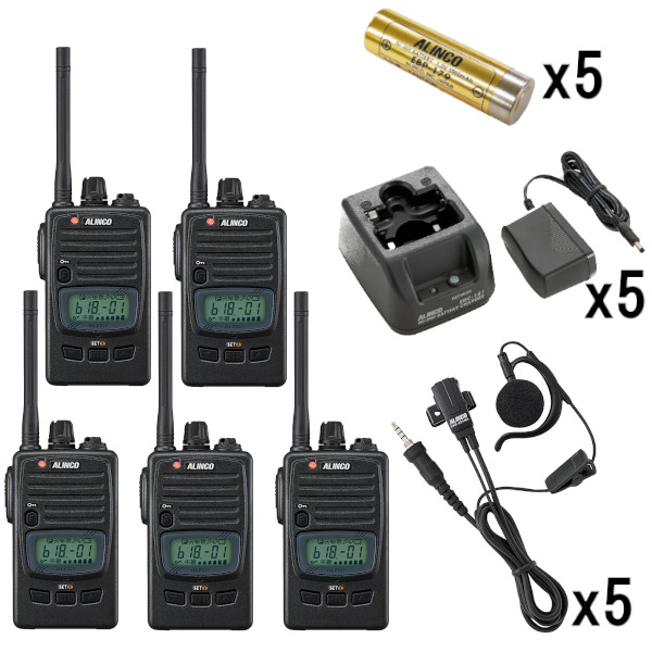 【楽天市場】アルインコ DJ-P221MA + EDC-181A + EBP-179 + EME-654MA 特定小電力トランシーバ ミドルアンテナ ×5 + 充電器 ×5 + バッテリー × ...