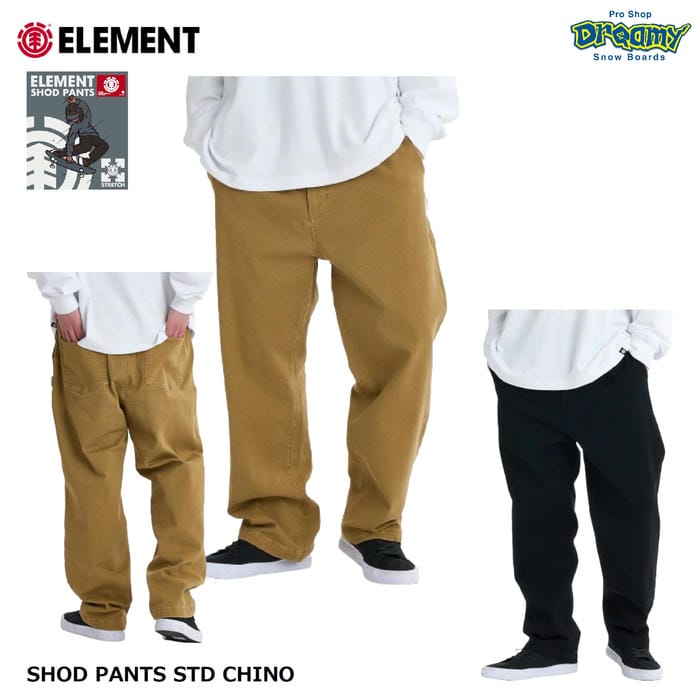 【楽天市場】ELEMENT SHOD PANTS STD CHINO BF022701 ロングパンツ チノ ワイド ストレッチ ウエストゴム ...
